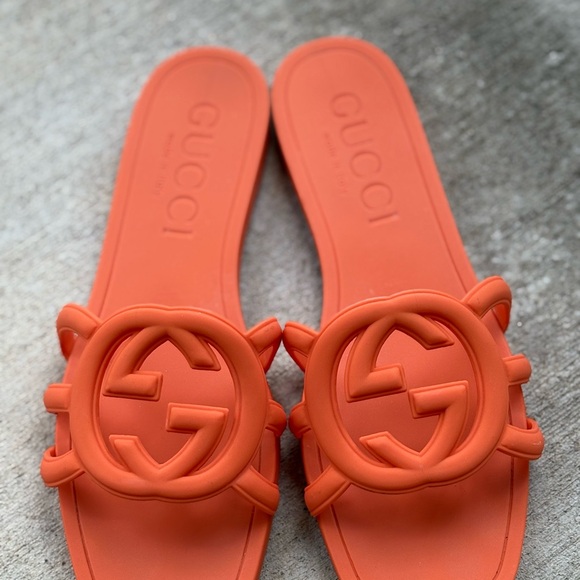 Gucci | Shoes | Gucci Vibrant Orange Logo Slides | Poshmark